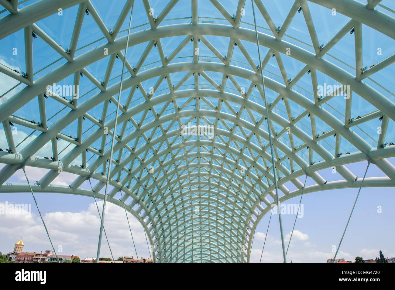 Bridge of Peace in Tbilisi, Geaorgia, bow-shaped pedestrian bridge over ...