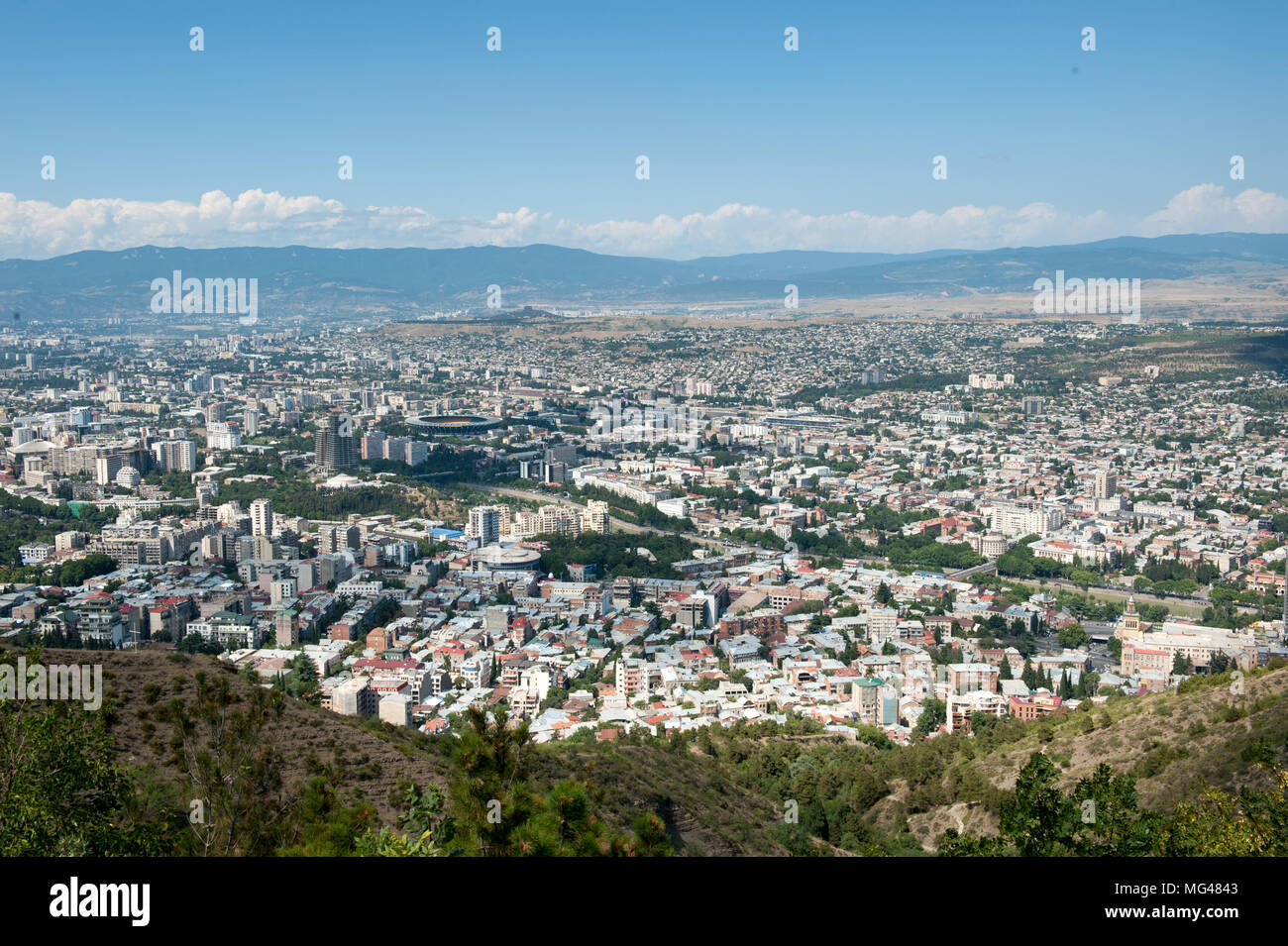 Panoramic view of Tbilisi, Georgia. Tbilisi is the capital and the ...