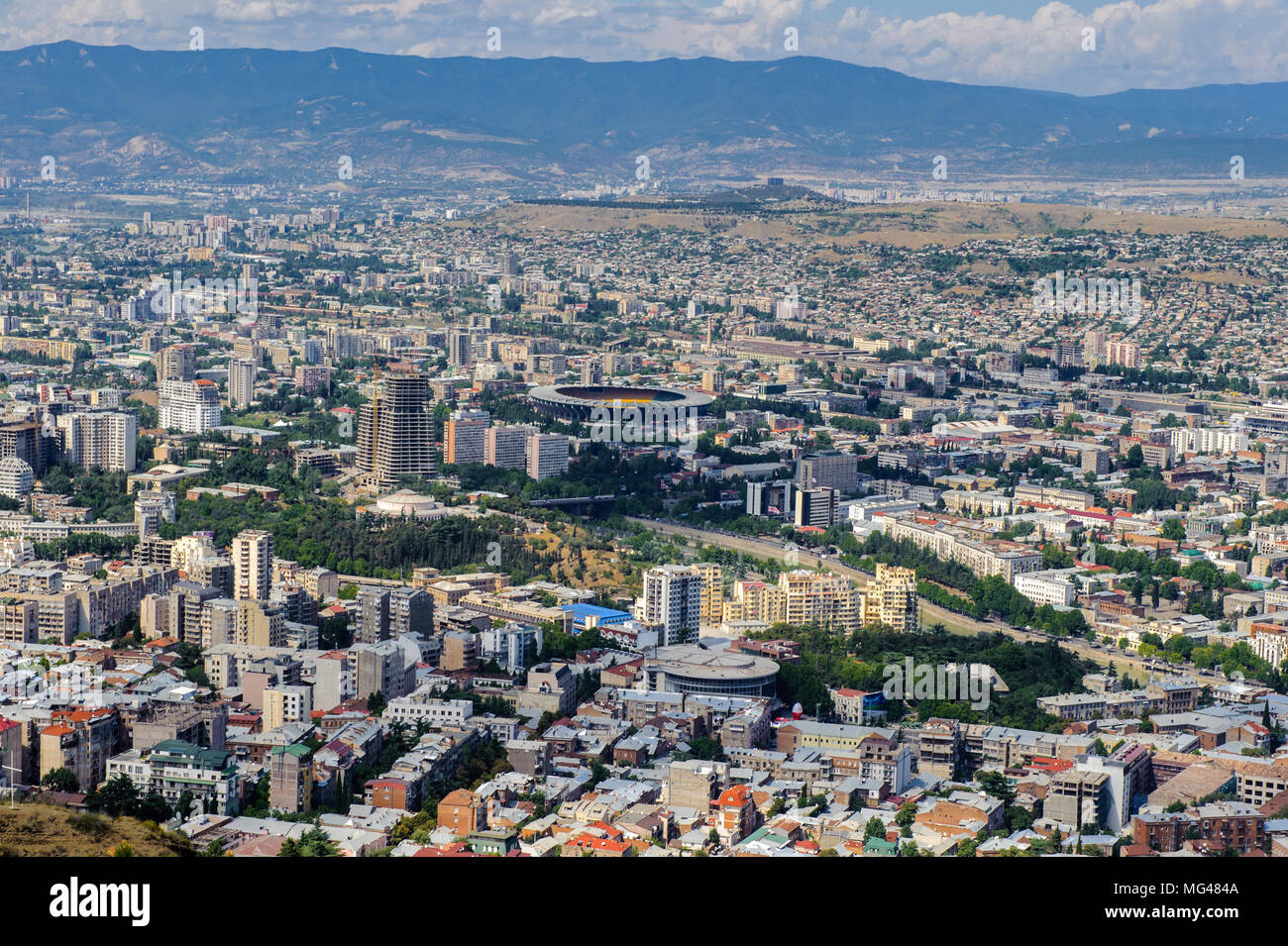 Panoramic view of Tbilisi, Georgia. Tbilisi is the capital and the ...