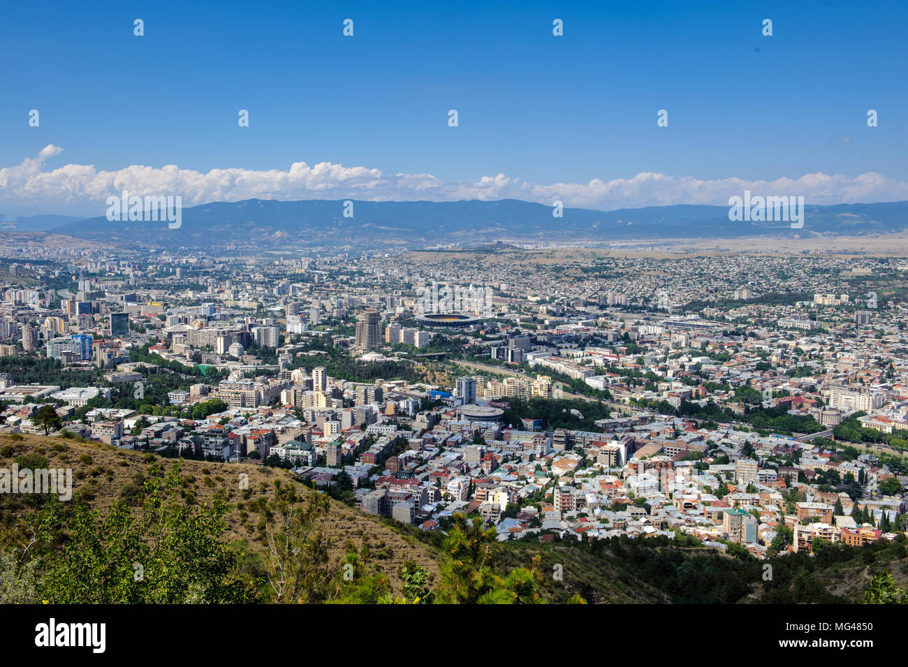 Panoramic view of Tbilisi, Georgia. Tbilisi is the capital and the ...