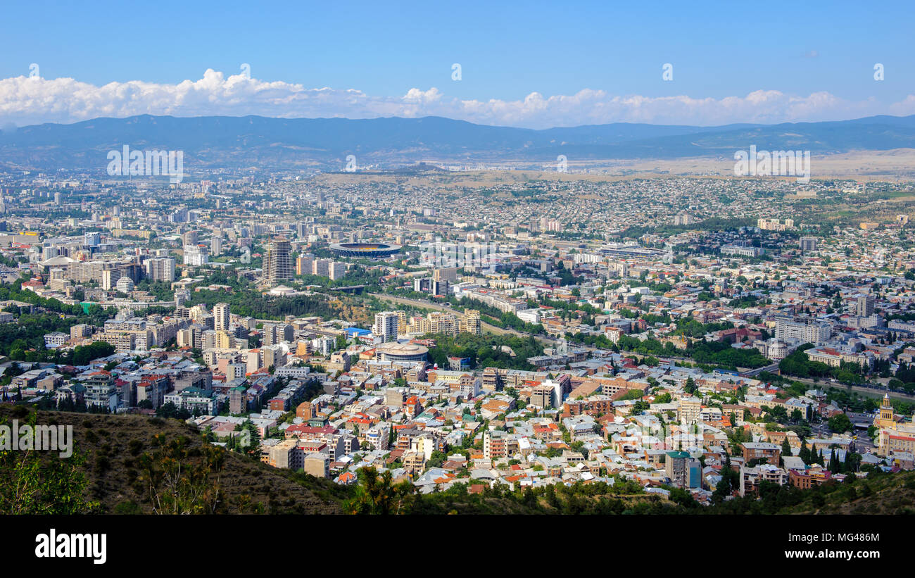 Panoramic view of Tbilisi, Georgia. Tbilisi is the capital and the ...
