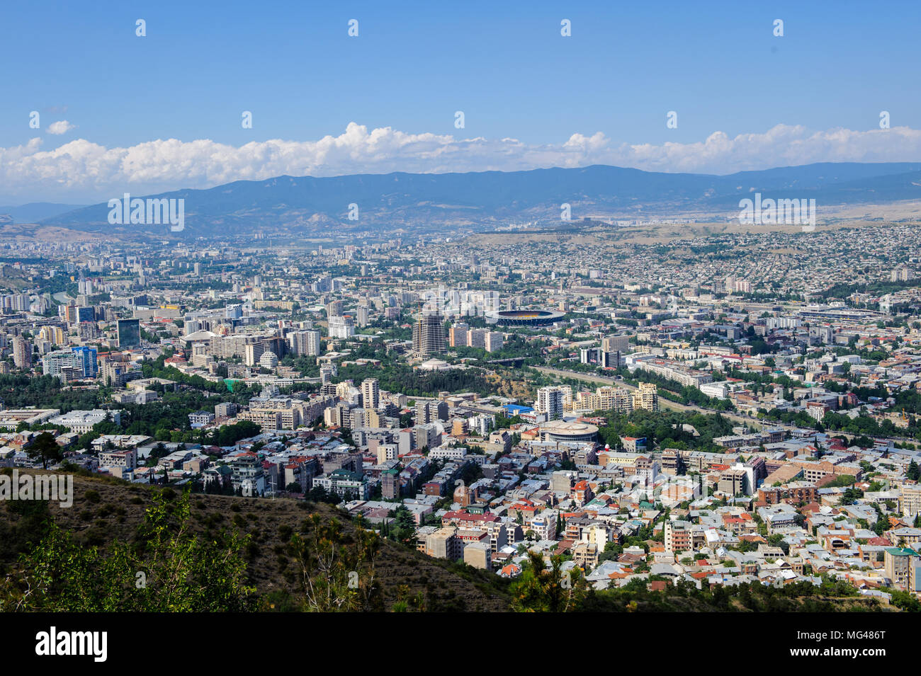 Panoramic view of Tbilisi, Georgia. Tbilisi is the capital and the ...