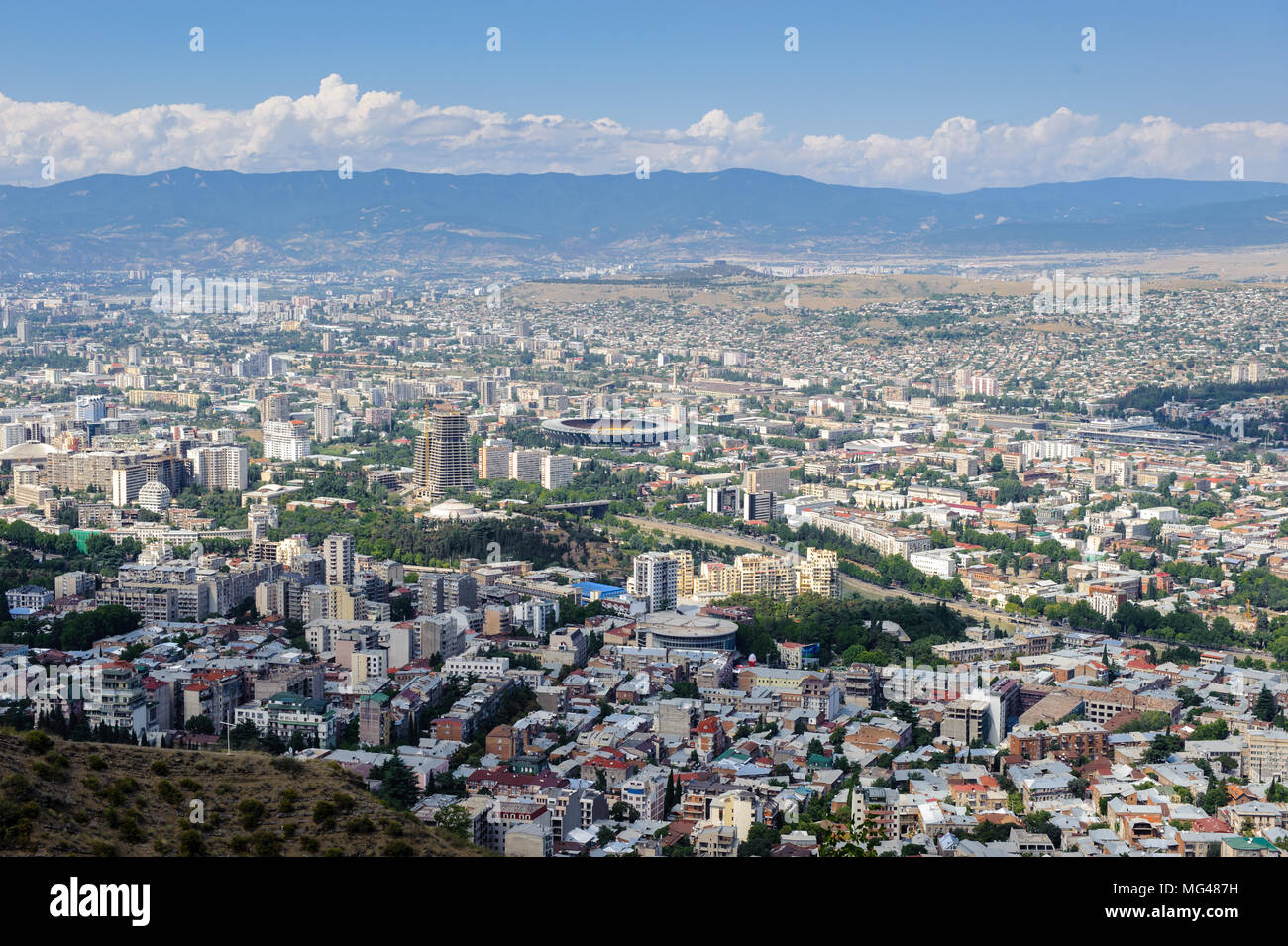 Panoramic view of Tbilisi, Georgia. Tbilisi is the capital and the ...