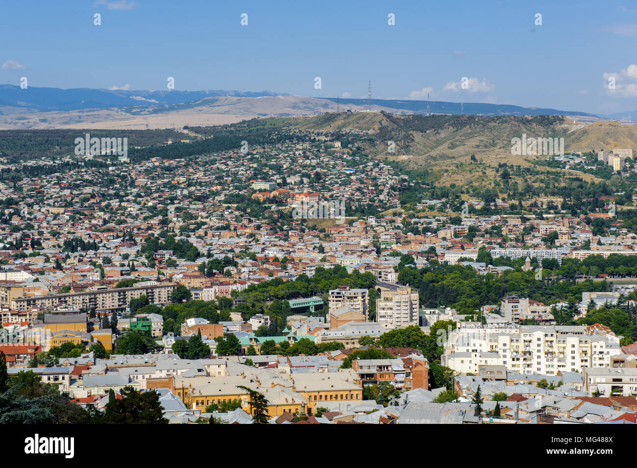 Panoramic view of Tbilisi, Georgia. Tbilisi is the capital and the ...