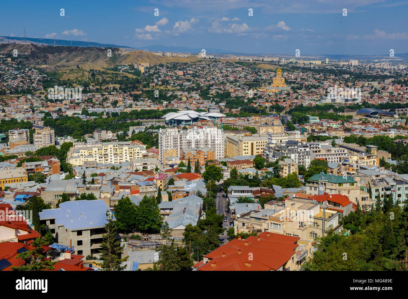 Panoramic view of Tbilisi, Georgia. Tbilisi is the capital and the ...