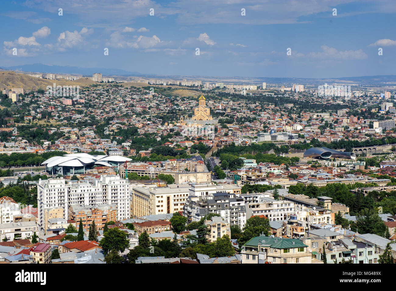 Panoramic view of Tbilisi, Georgia. Tbilisi is the capital and the ...