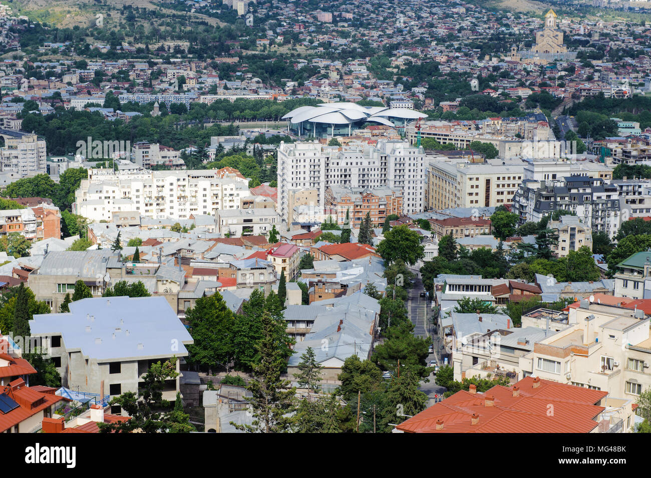 Panoramic view of Tbilisi, Georgia. Tbilisi is the capital and the ...