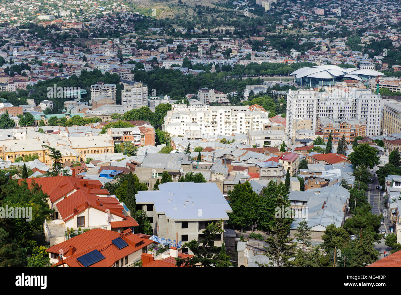 Panoramic view of Tbilisi, Georgia. Tbilisi is the capital and the ...