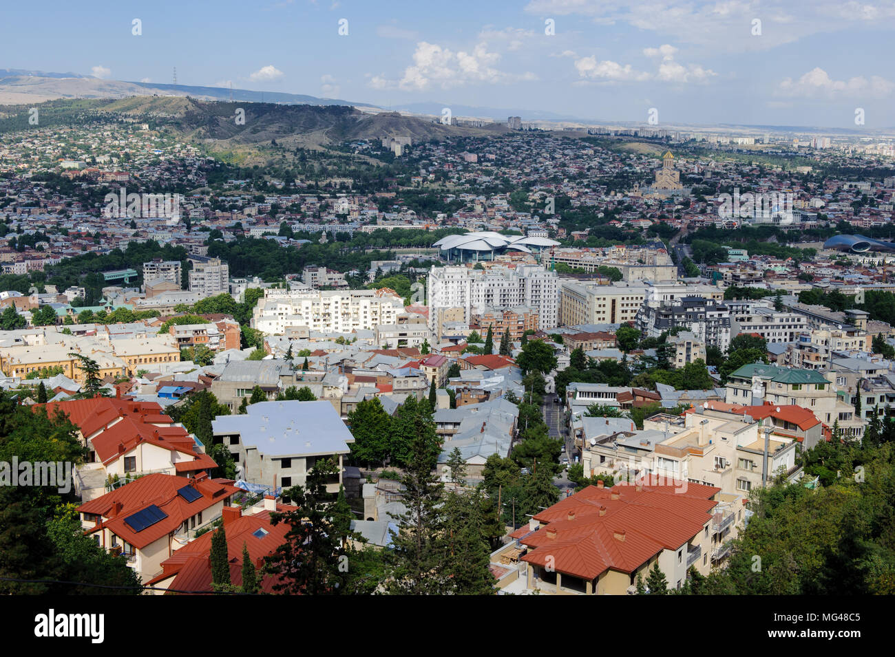 Panoramic view of Tbilisi, Georgia. Tbilisi is the capital and the ...