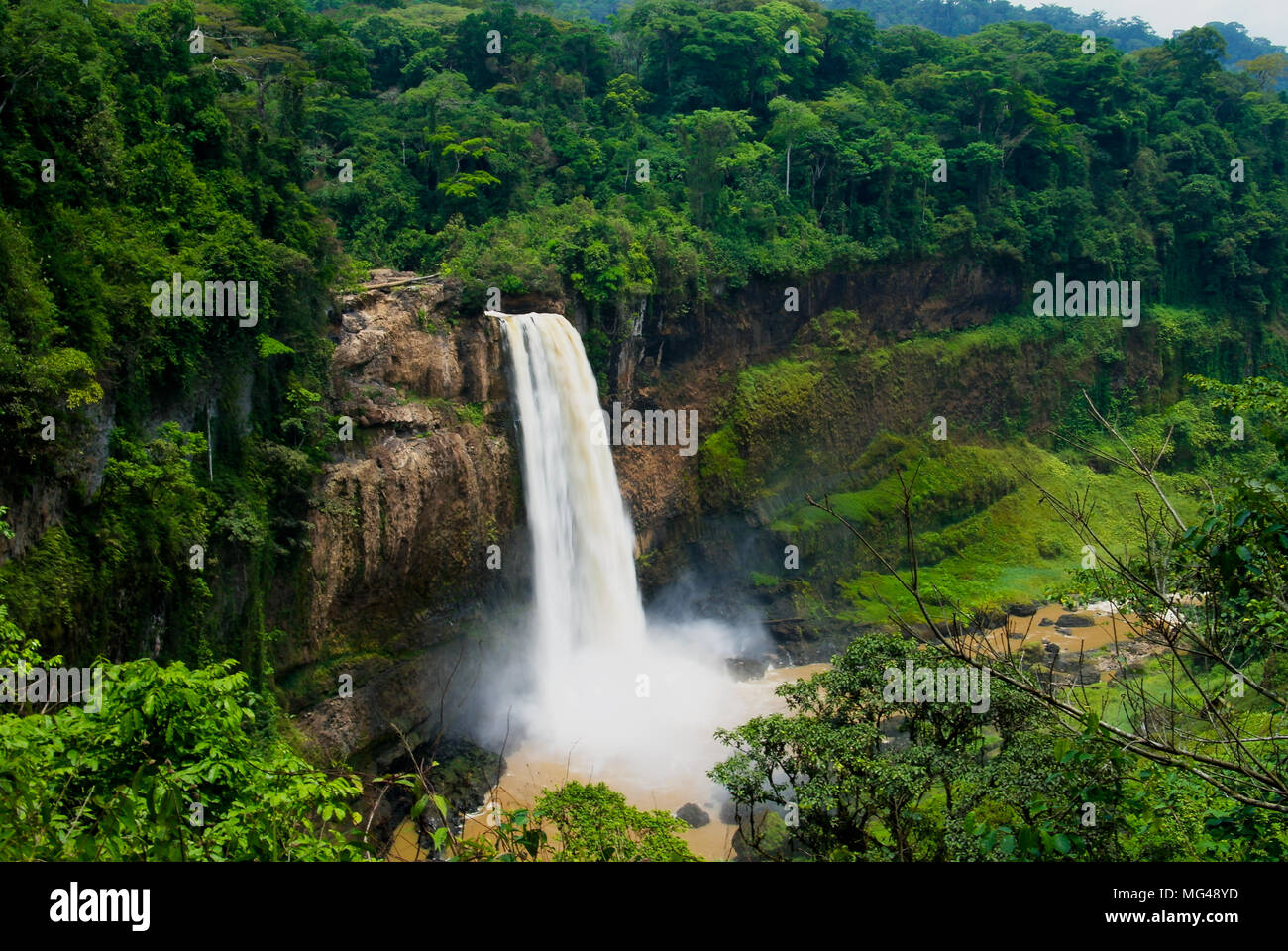 Panorama of main cascade of Ekom waterfall at Nkam river, Cameroon ...