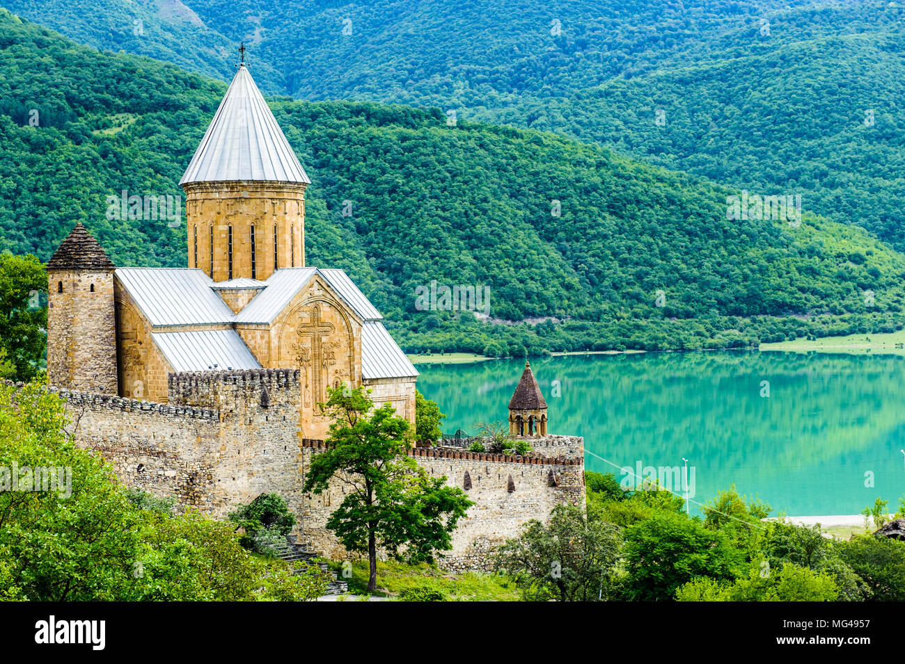 Ananuri Castle, a castle complex on the Aragvi River in Georgia Stock ...