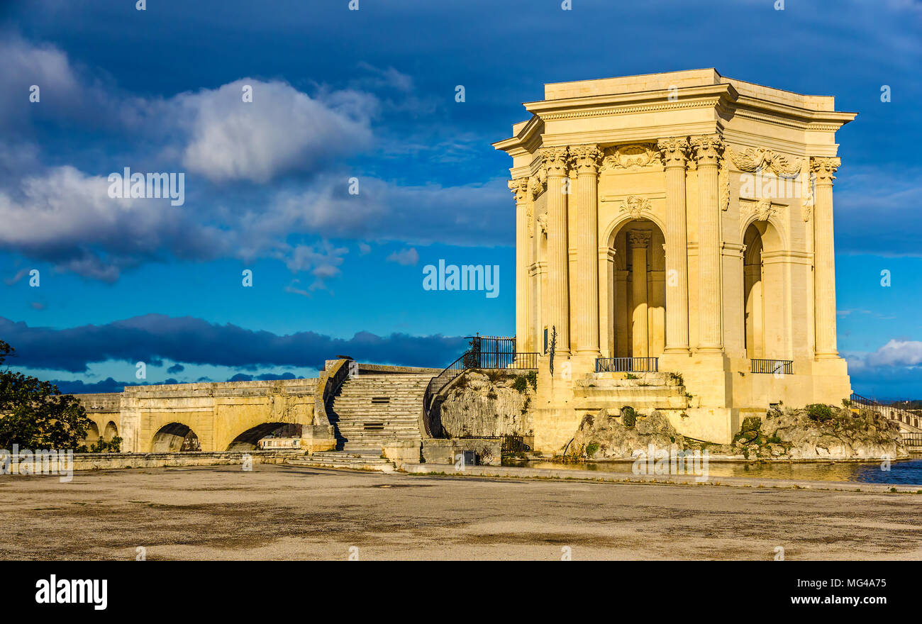 Water tower at the end of aqueduct in Montpellier, France Stock Photo ...