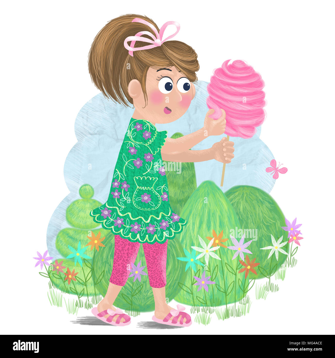 Girl eating candy floss on a Summers day Stock Photo - Alamy