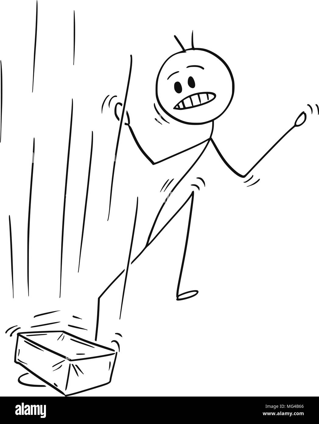 Cartoon of Man or Businessman to Whom Brick or Stone Fall Down on Foot ...