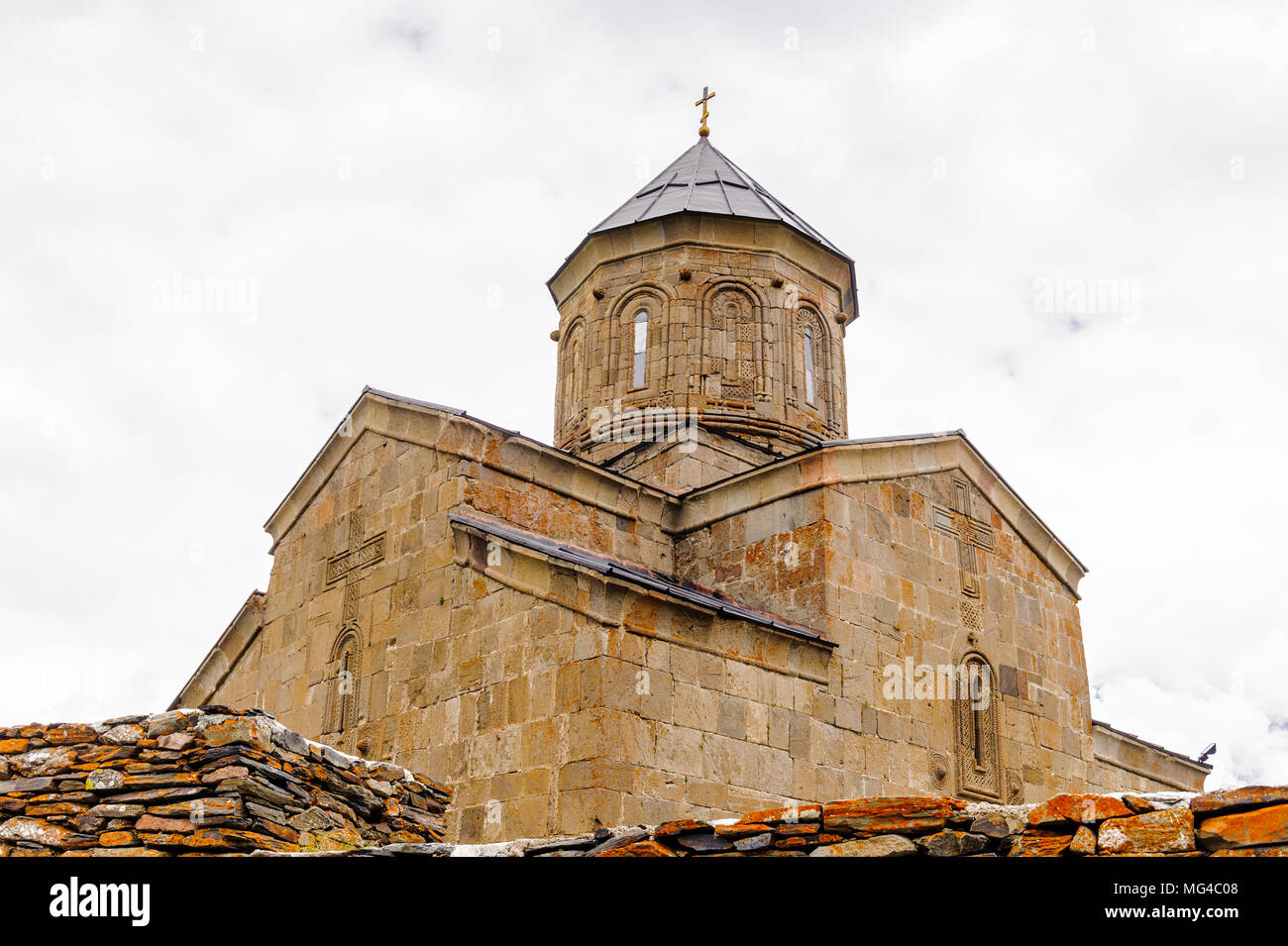 Sameba (Holy Triniti) monastery on the mountain in Georgia Stock Photo ...