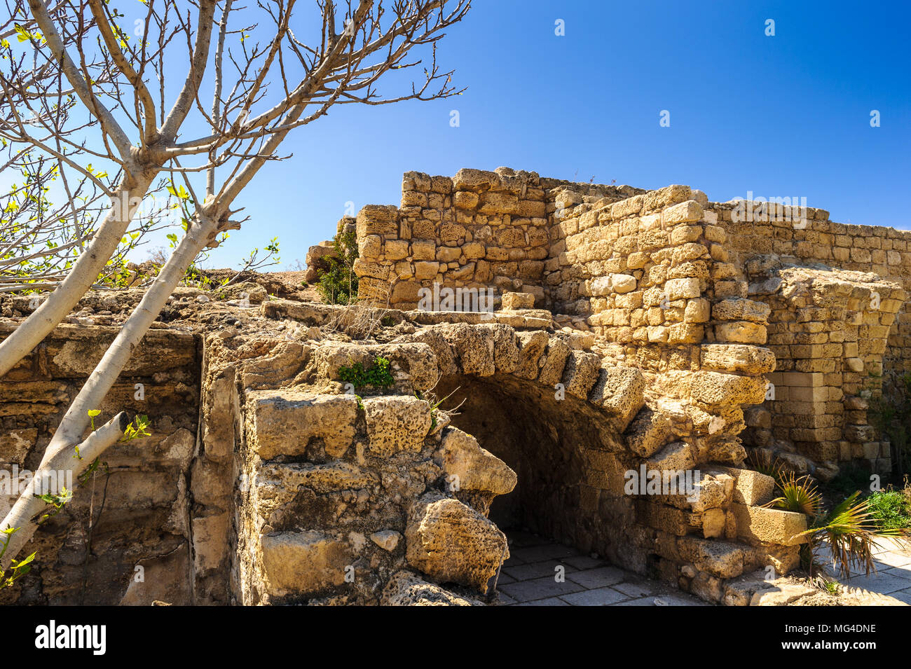 Stones and other ancient ruins of Caesarea Maritima, Mediterranean Sea ...