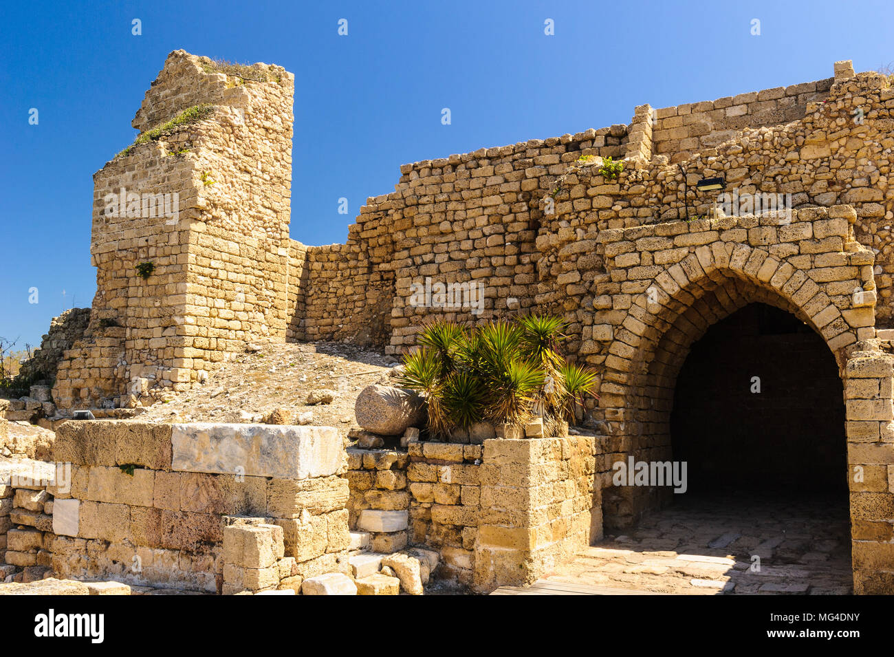 Stones and other ancient ruins of Caesarea Maritima, Mediterranean Sea ...