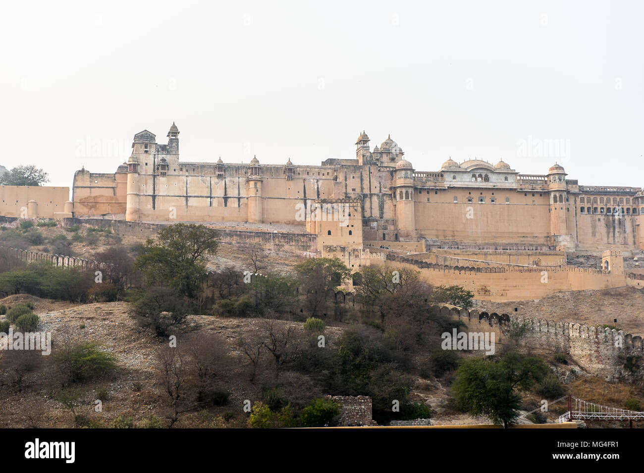 View of the Amer Fort (Amber Fort and Amber Palace) and the lake Jaipur ...