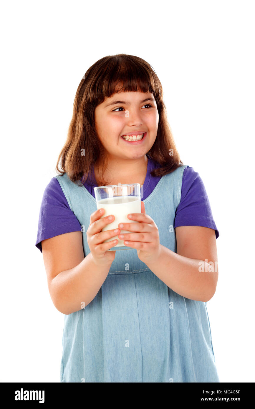 Adorable child drinking milk isolated on a white background Stock Photo ...