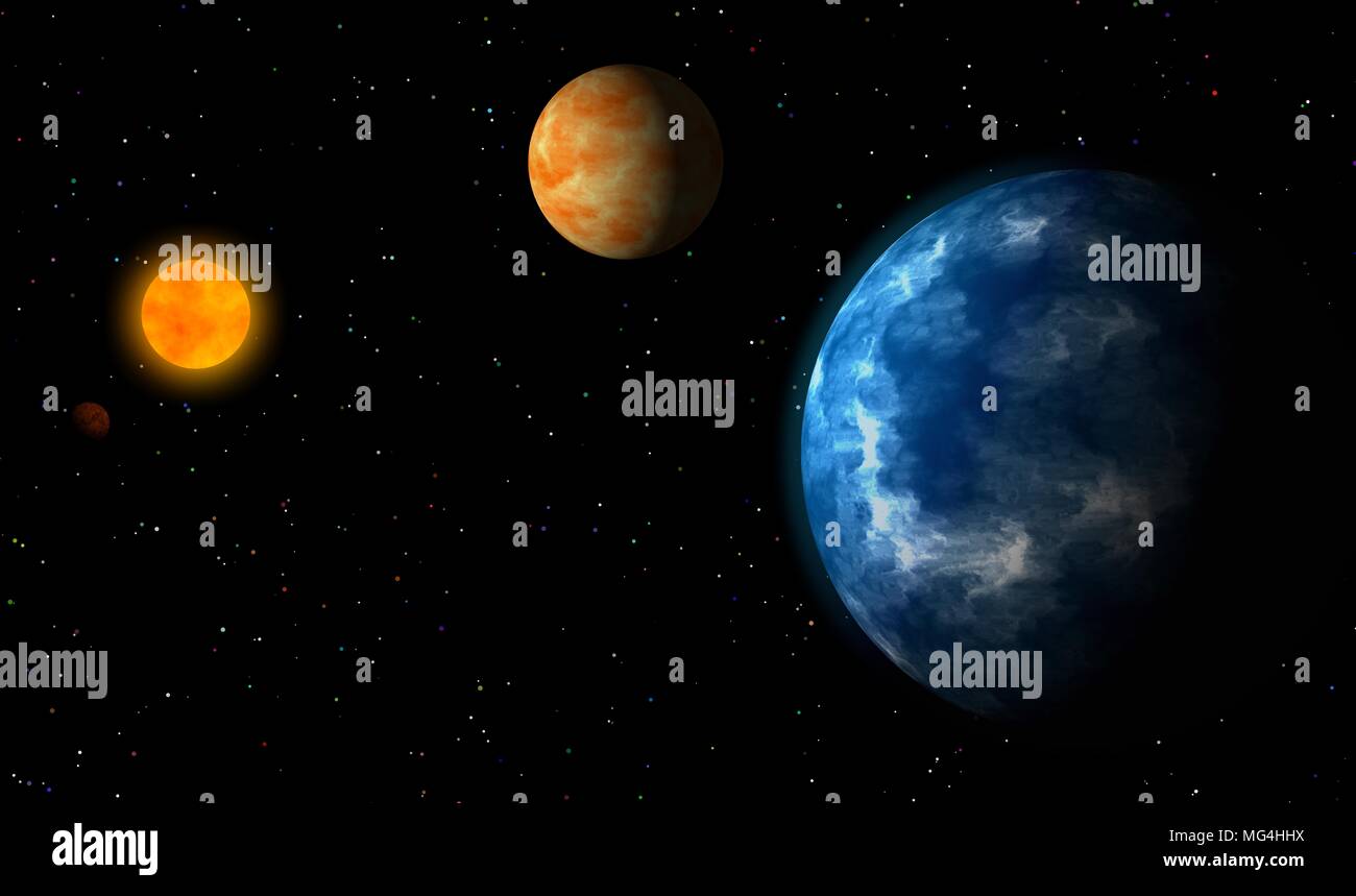 Exoplanets in outer solar system in distance universe illustration ...