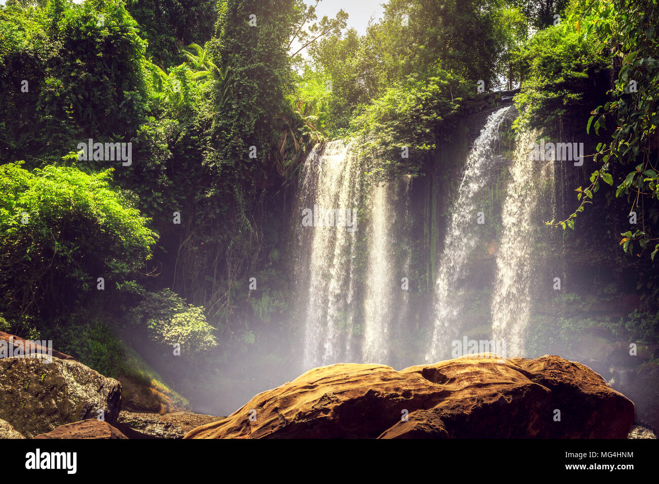 The Phnom Kulen waterfall in Cambodia's national park. Siem Reap ...