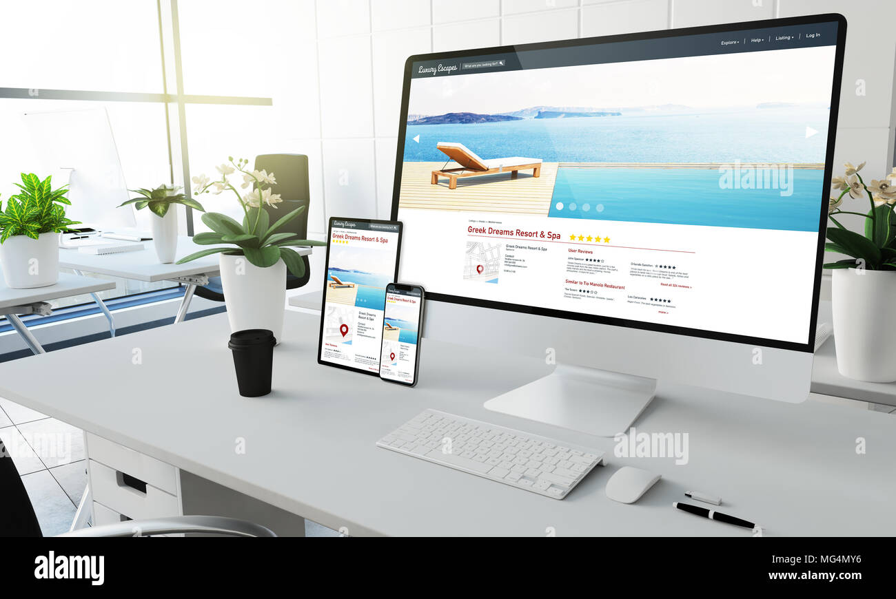 directory screen devices mockup at coworking office 3d rendering Stock ...