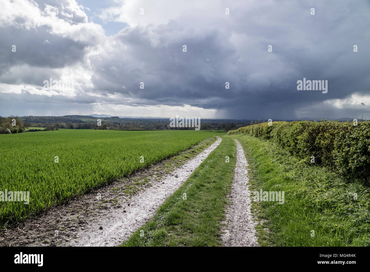 Storm clouds approaching, across farmland, Worcestershire, England, UK ...