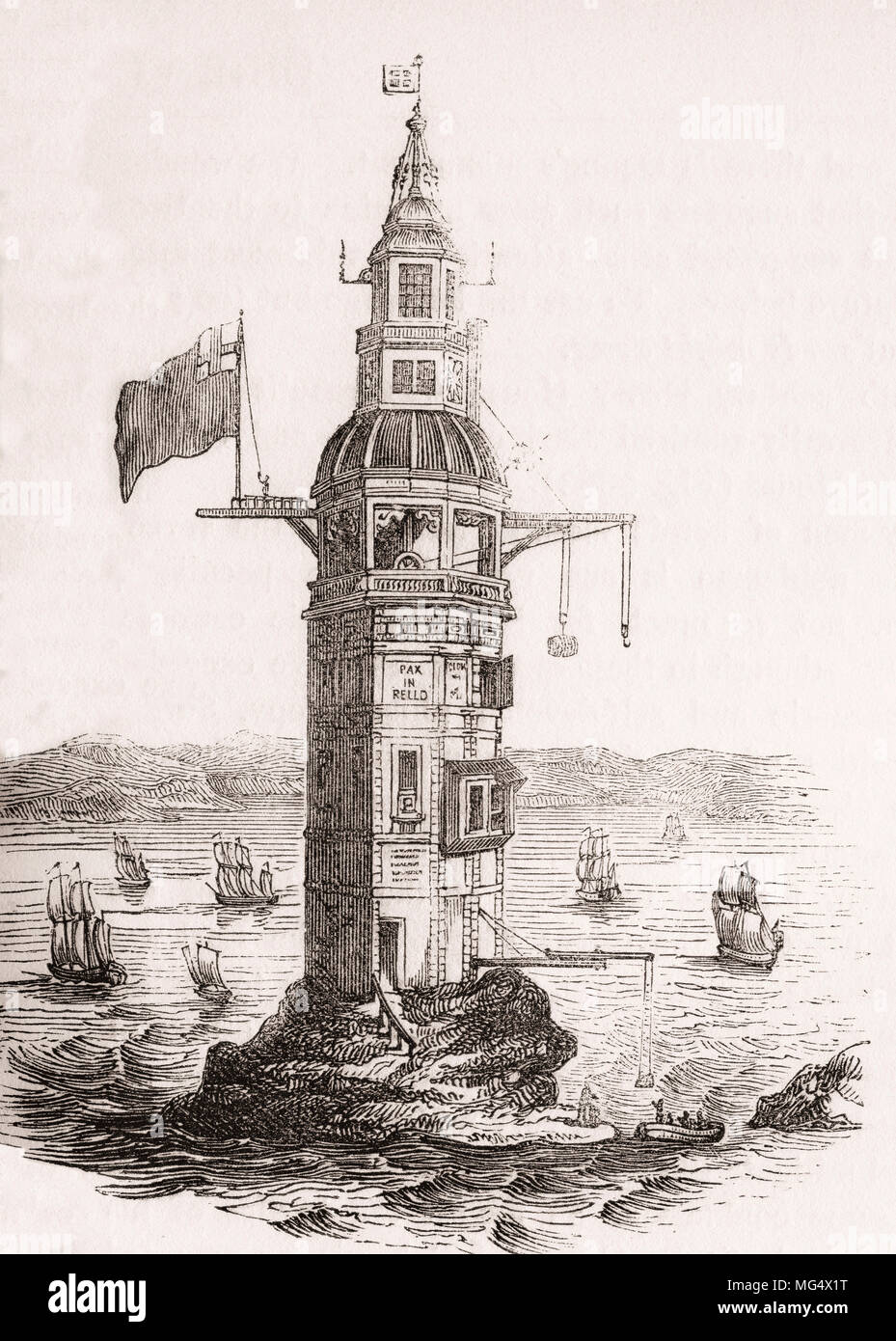 The first lighthouse erected on Eddystone Rocks, Plymouth, Devon ...