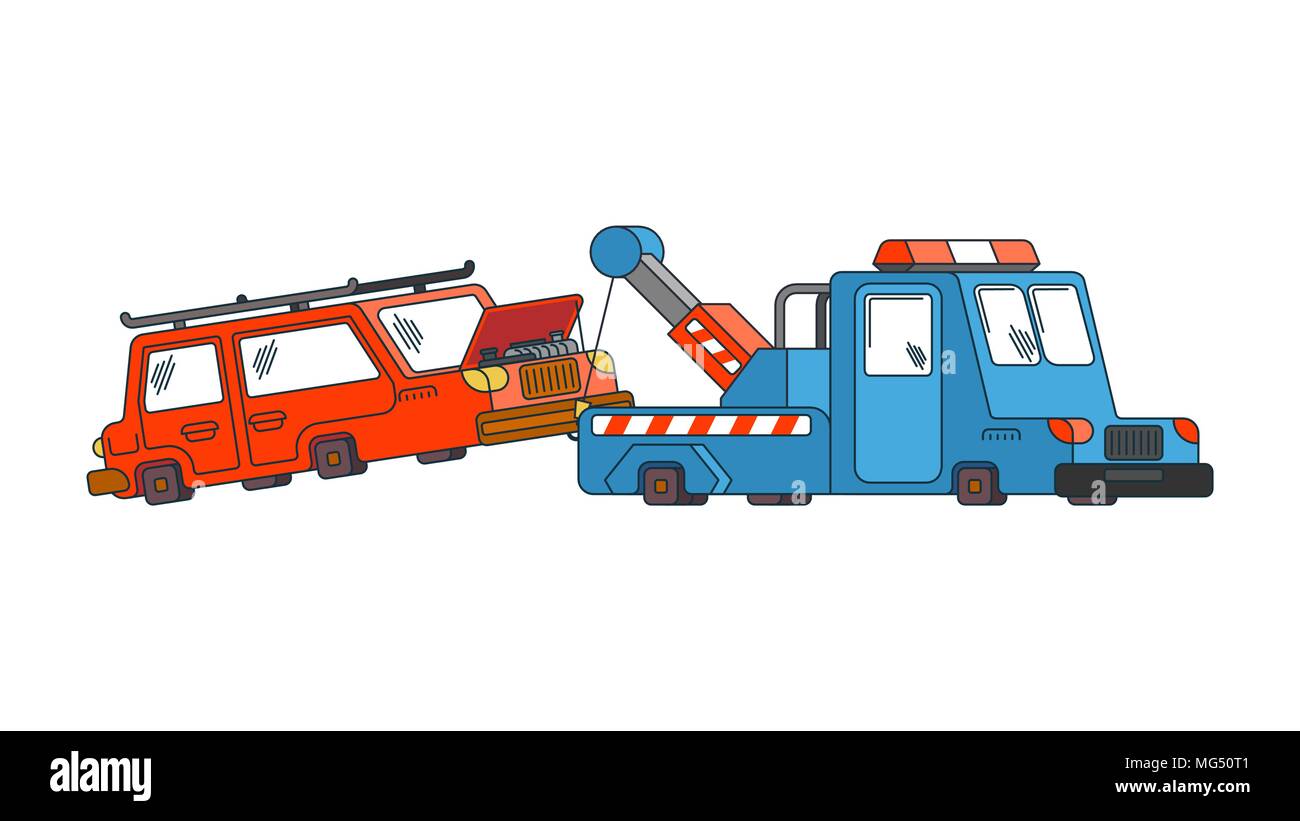 Tow truck and car. Wrecker Evacuates auto. Help on road. Vector ...