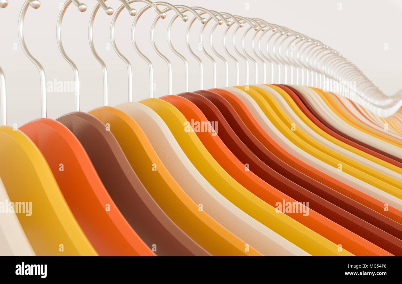 Wooden hangers in fashion colors -- 3D Rendering Stock Photo - Alamy