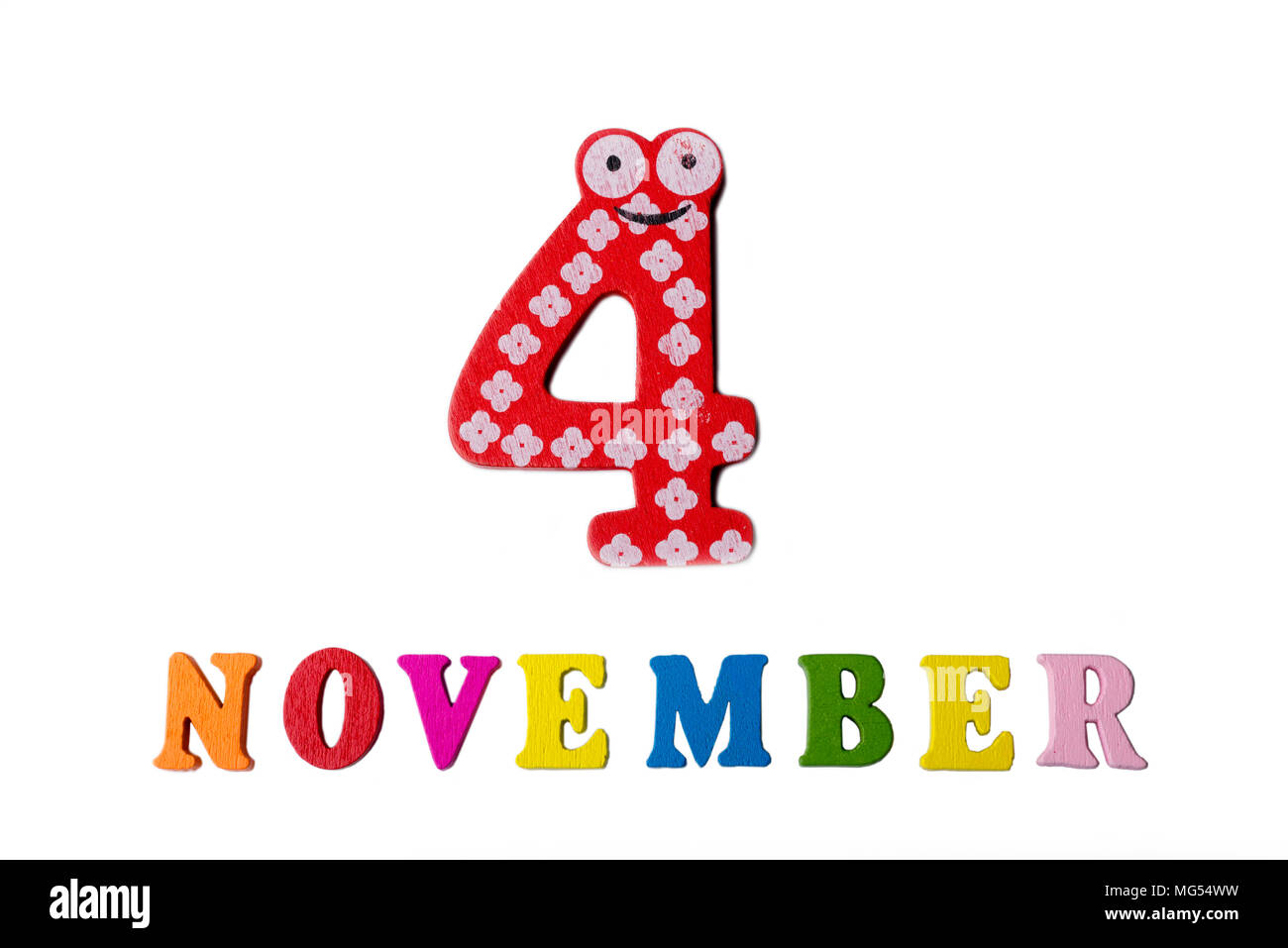 November 4 on white background, numbers and letters. Calendar Stock ...