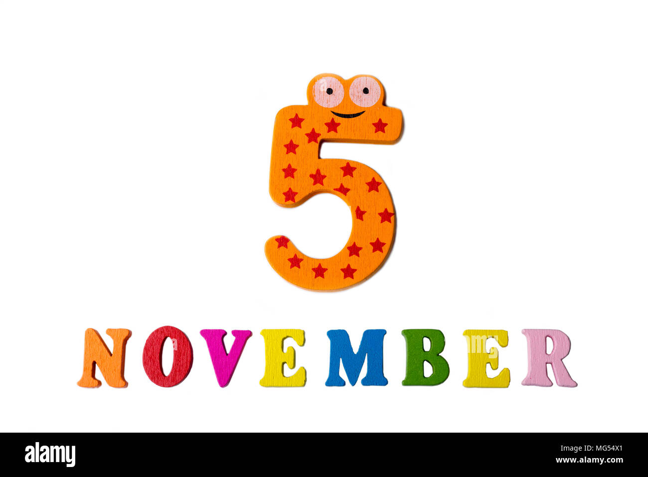 November 5 on white background, numbers and letters. Calendar Stock ...