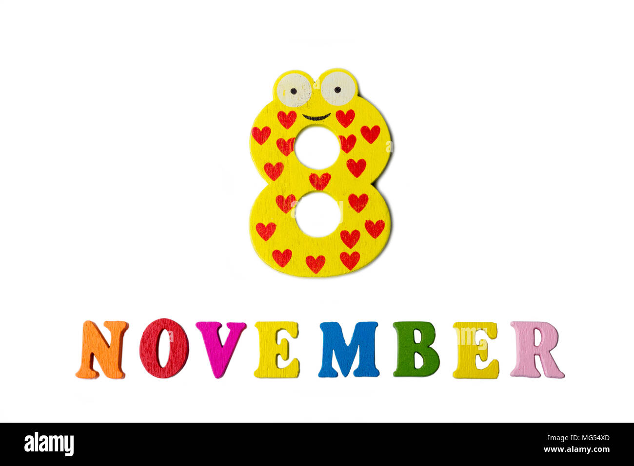 November 8 on white background, numbers and letters. Calendar Stock ...