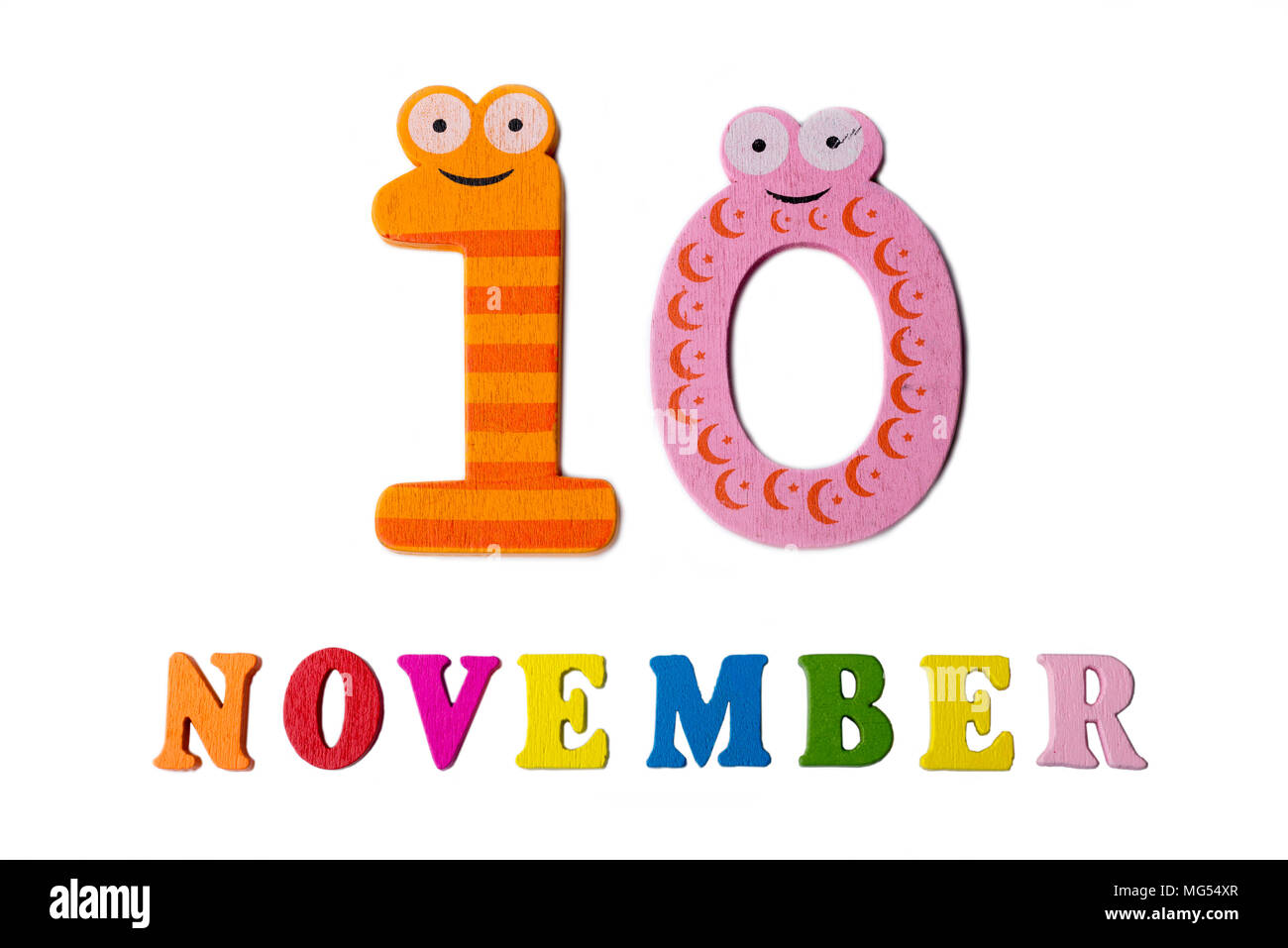 November 10 on white background, numbers and letters. Calendar Stock ...