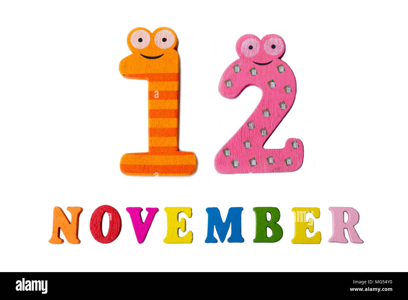 November 12, on a white background, numbers and letters. Calendar Stock ...