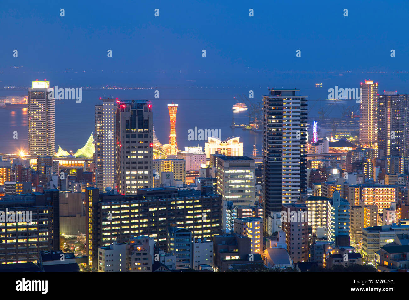 View of Kobe skyline at dusk, Kobe, Kansai, Japan Stock Photo - Alamy