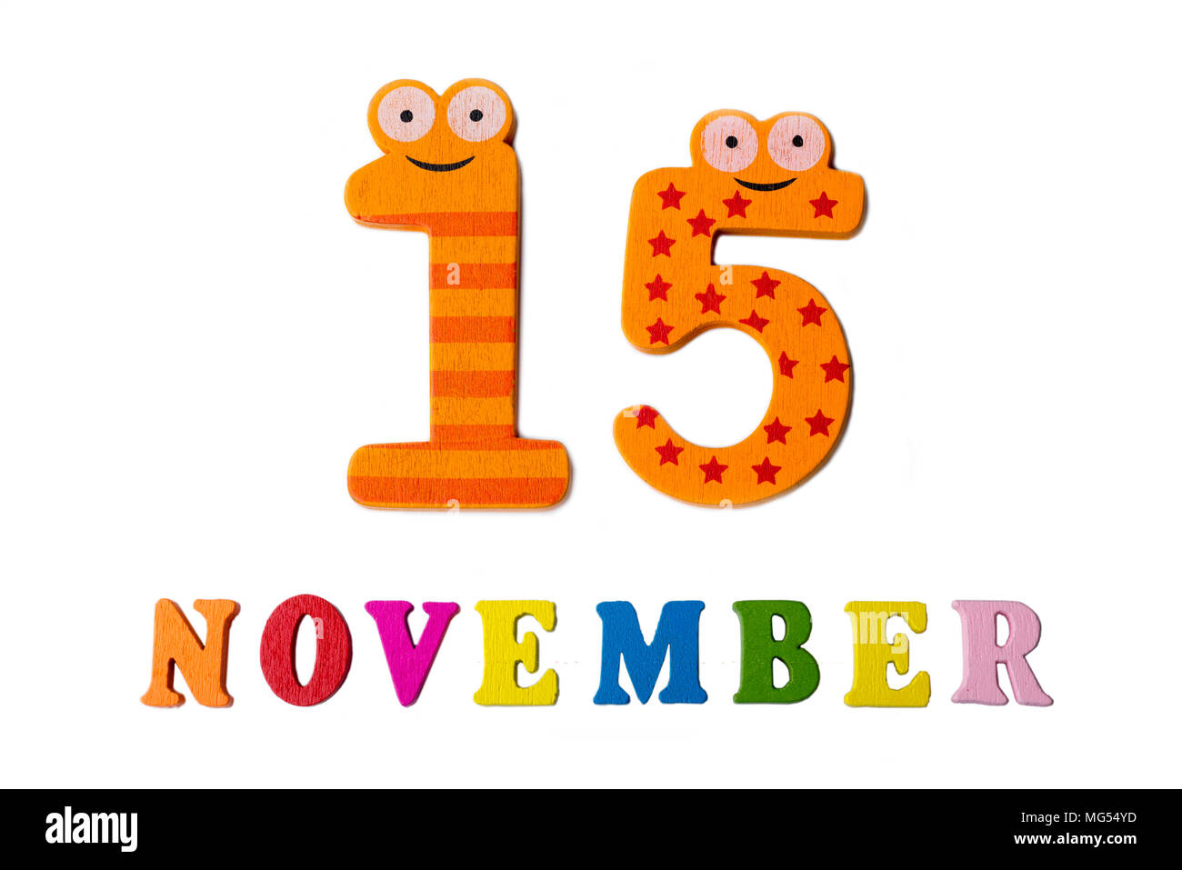 November 15 on white background, numbers and letters. Calendar Stock ...
