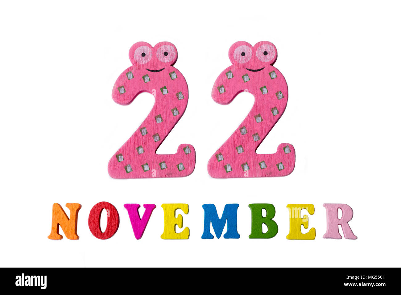 November 22 on white background, numbers and letters. Calendar Stock ...