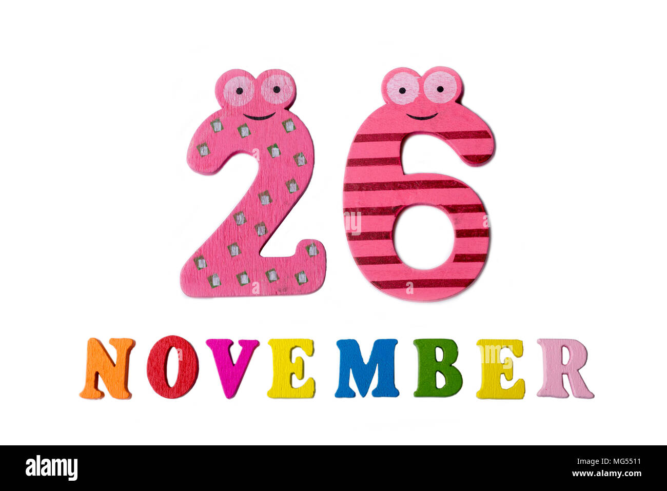 November 26 on white background, numbers and letters. Calendar Stock ...