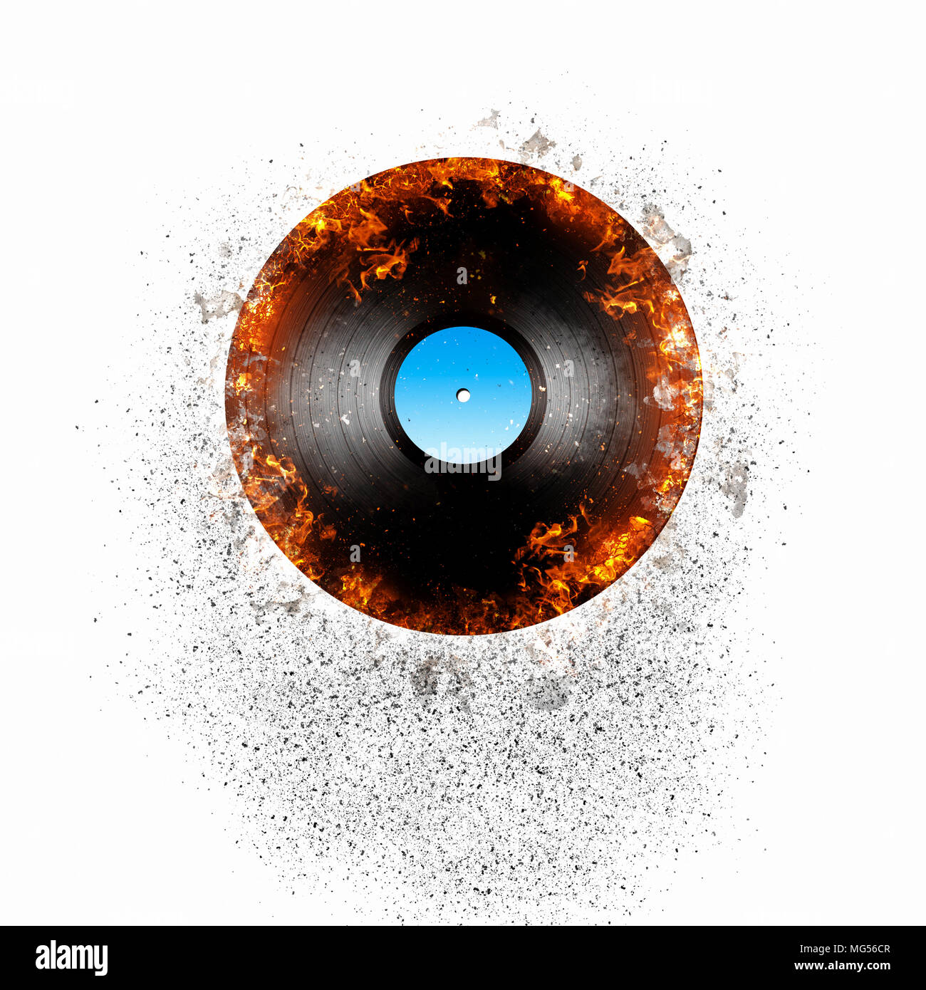 Illustrated record. Vinyl in fire Stock Photo - Alamy