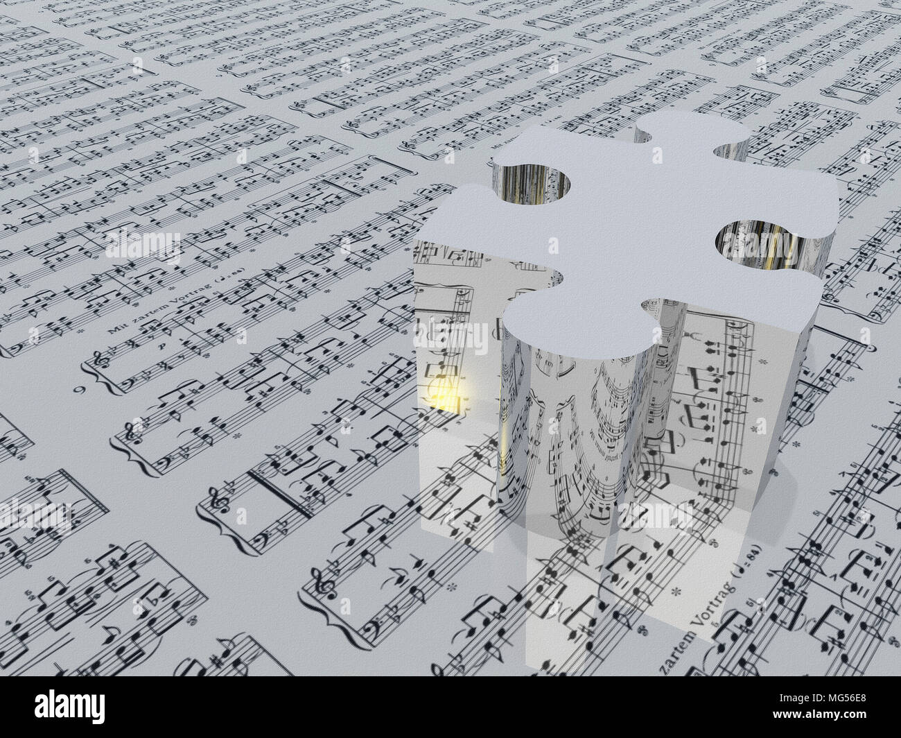 Puzzle piece and music notation Sheet music is regular waltz notes ...