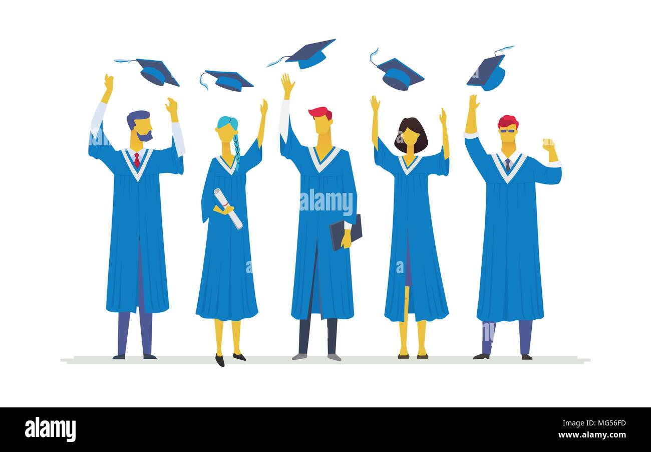 Happy graduating students - flat design style colorful illustration ...