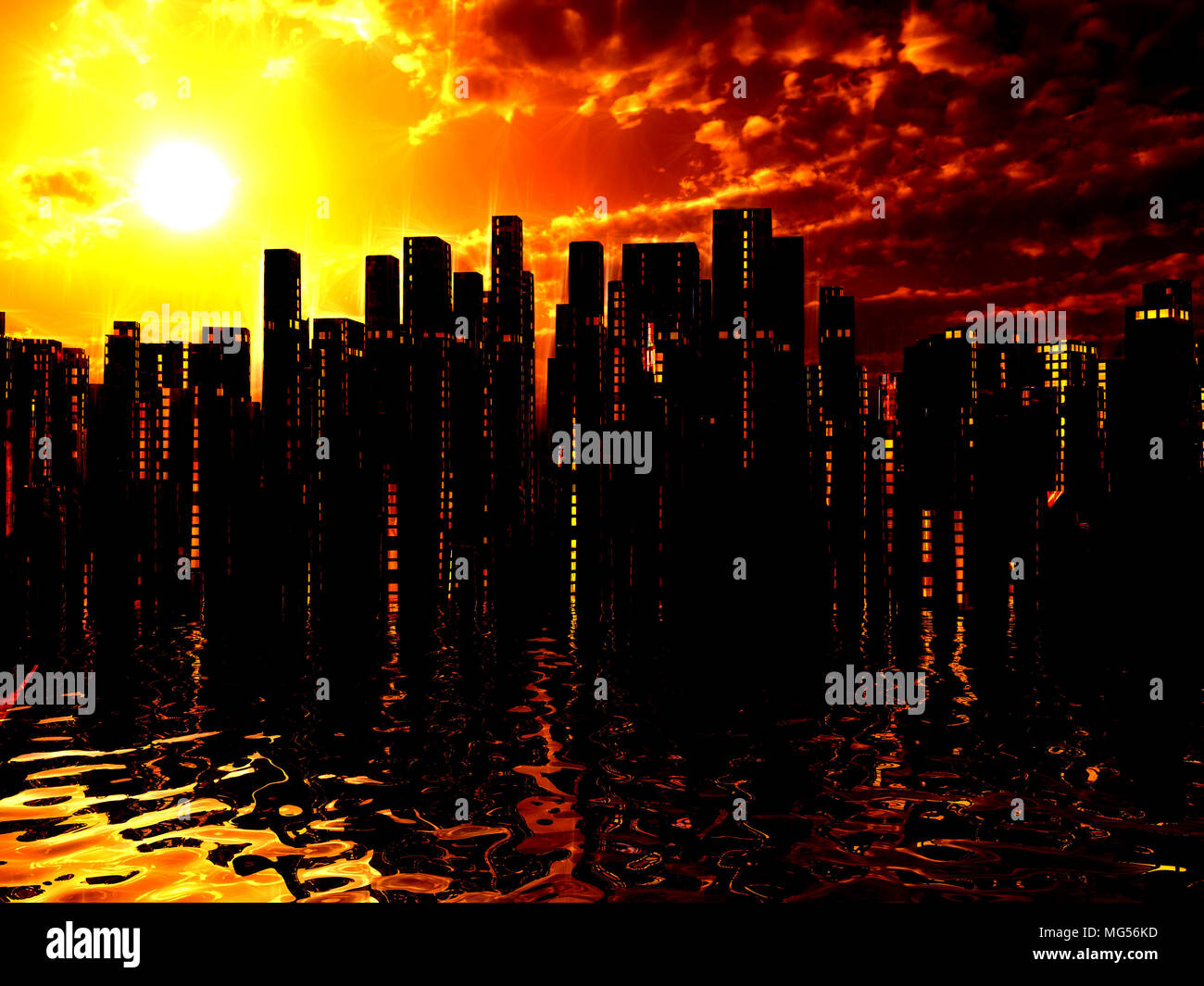City on water sunset or sunrise Stock Photo - Alamy