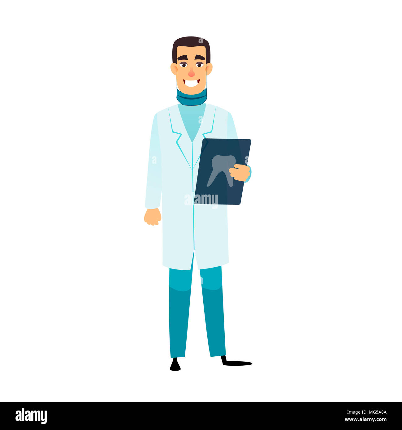 Dentist flat cartoon character. Stomatologist is holding an x-ray of ...