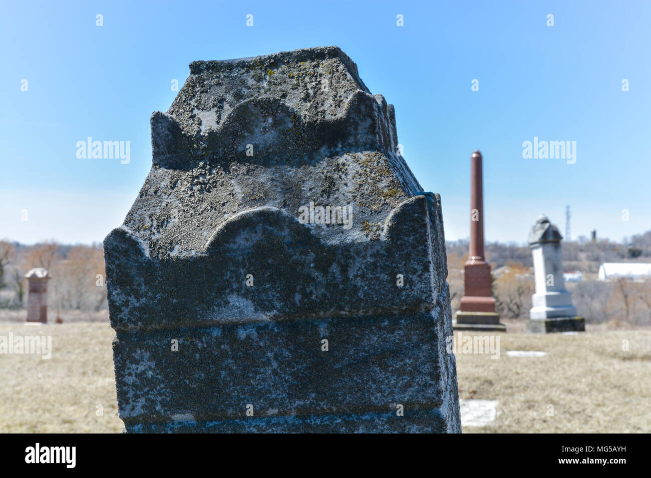 Cemetery Tomb Stones in Graveyard showing carvings on stone Stock Photo ...