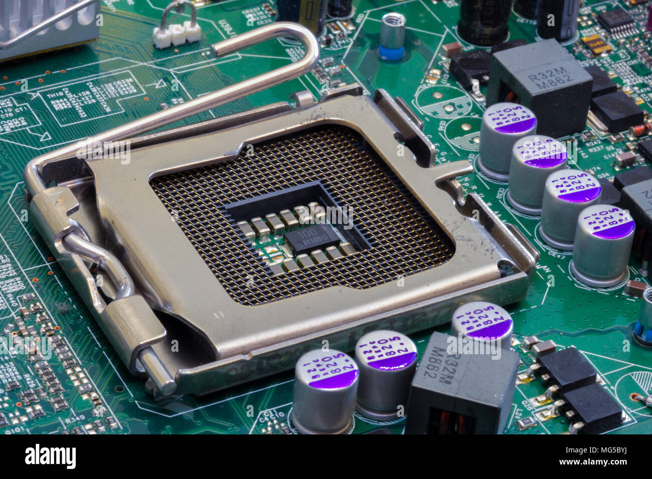 Macro photography of personal computer parts within the motherboard ...