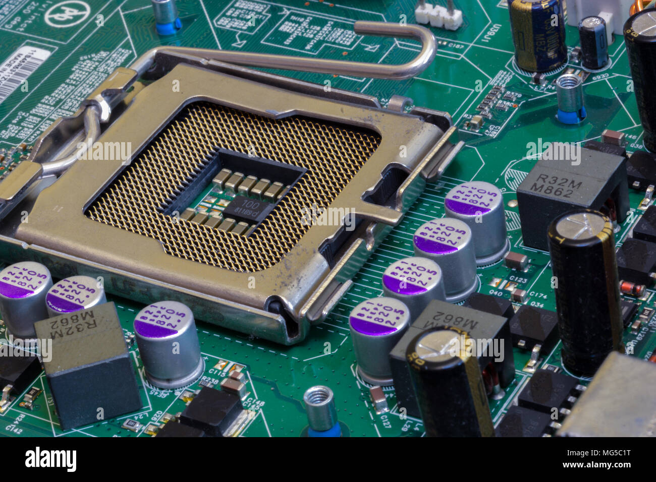 Macro photography of personal computer parts within the motherboard ...