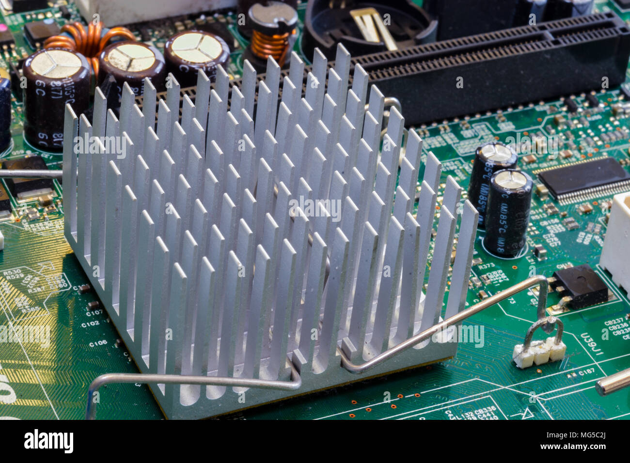 Macro photography of personal computer parts within the motherboard ...