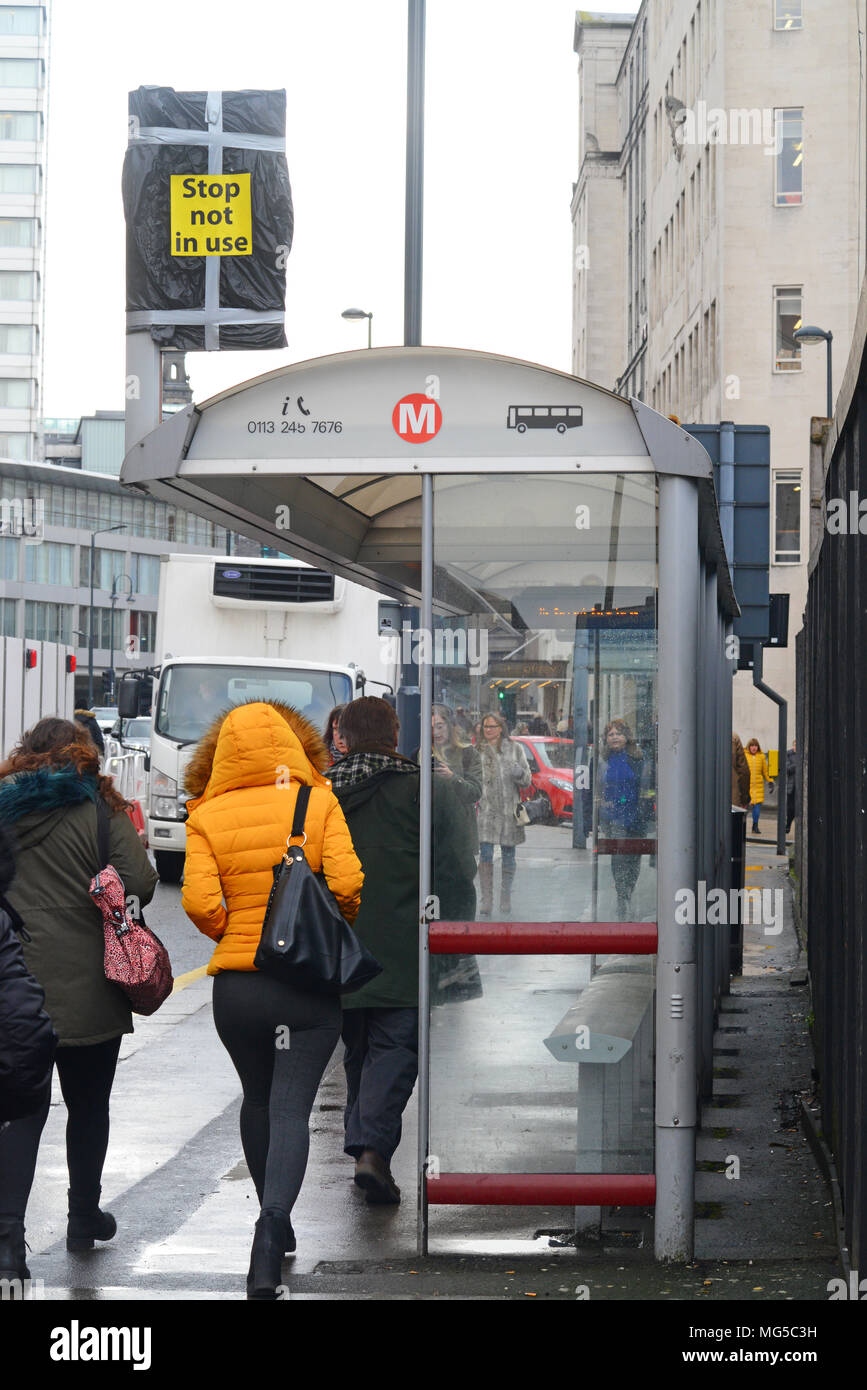 warning sign of closed bus stop leeds yorkshire united kingdom Stock ...