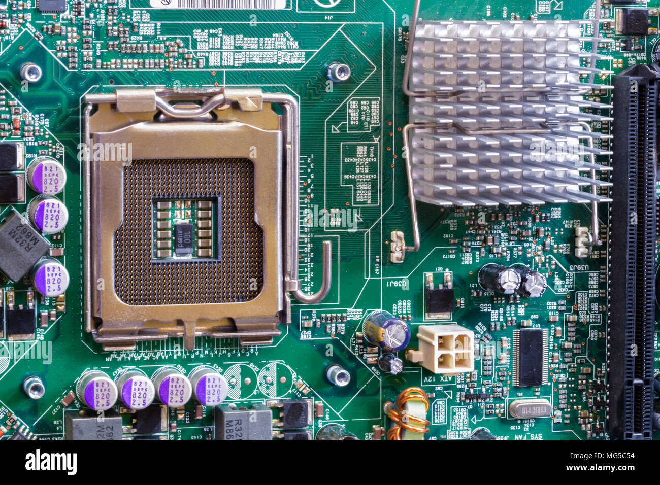 Macro photography of personal computer parts within the motherboard ...